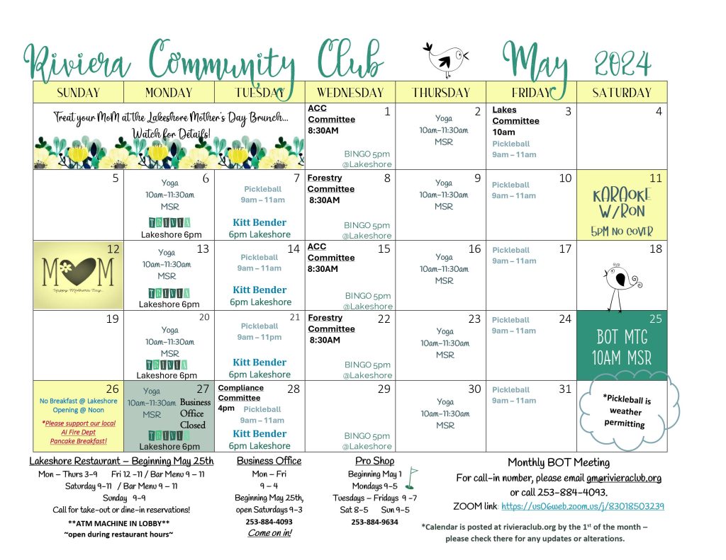 Events Calendar – Riviera Community Club