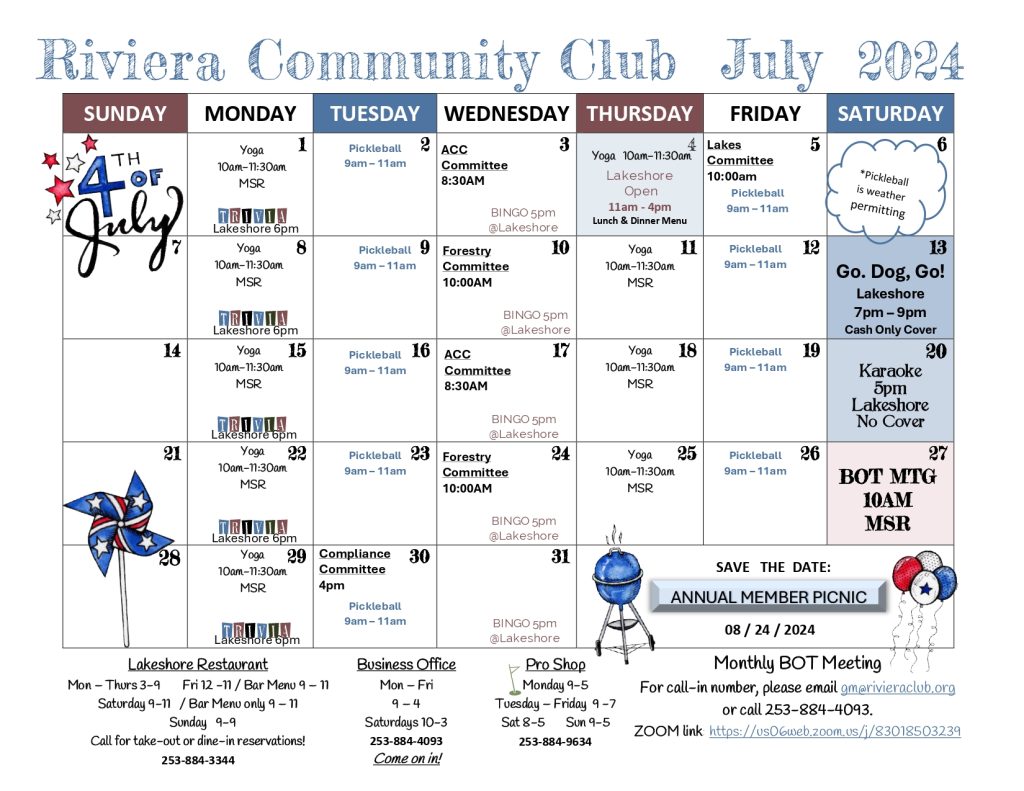 Events Calendar – Riviera Community Club